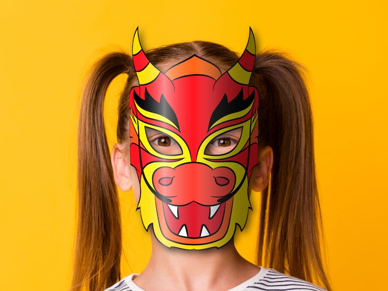 Chinese Dragon Masks Printable Color Coloring, Paper DIY for Kids and ...