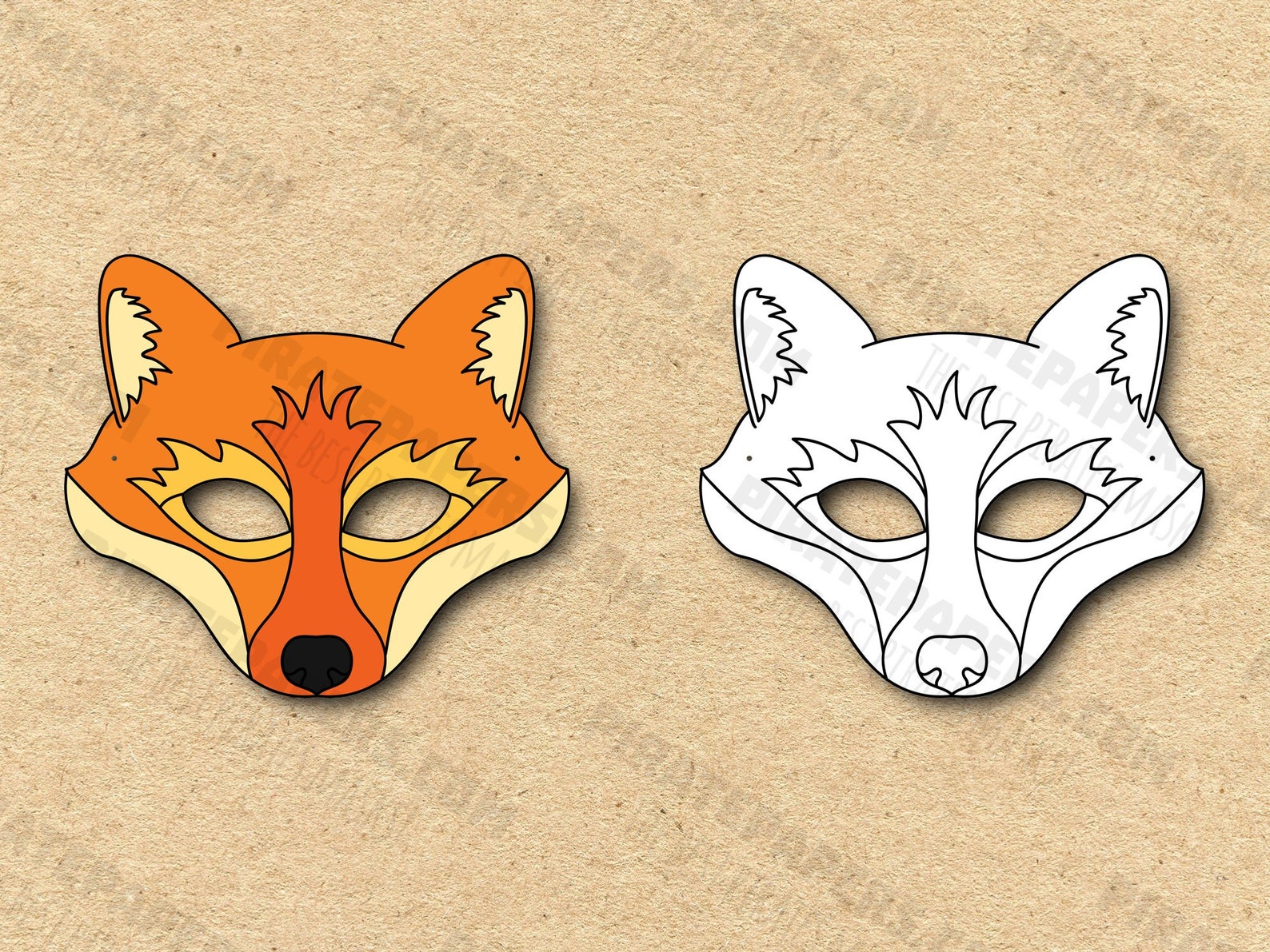 Fox Masks Printable Color Coloring, Paper DIY for Kids and Adults. PDF ...