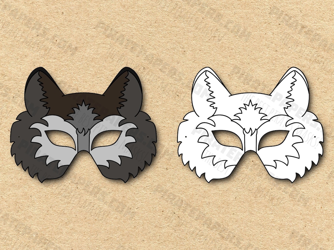 Wolf Masks Printable Color + Coloring, Paper DIY for Kids and Adults ...