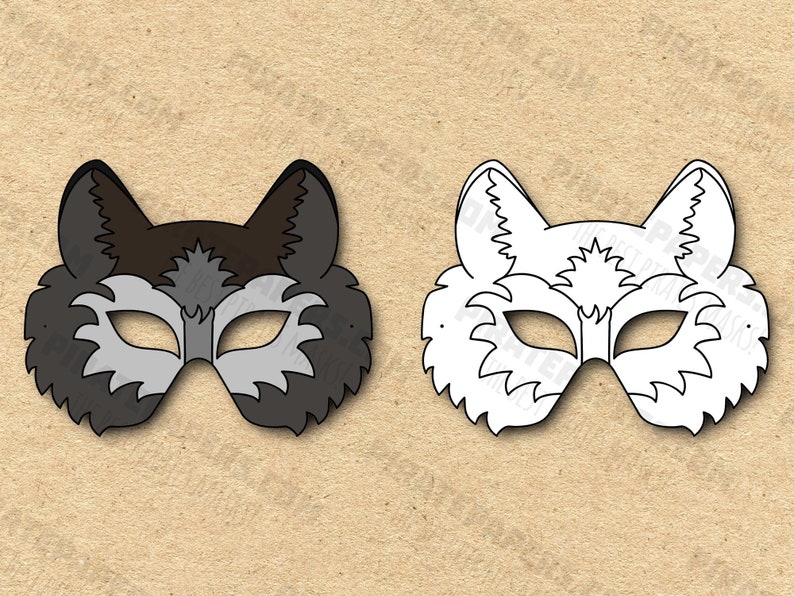 Wolf Masks Printable Color Coloring, Paper DIY for Kids and Adults. PDF ...