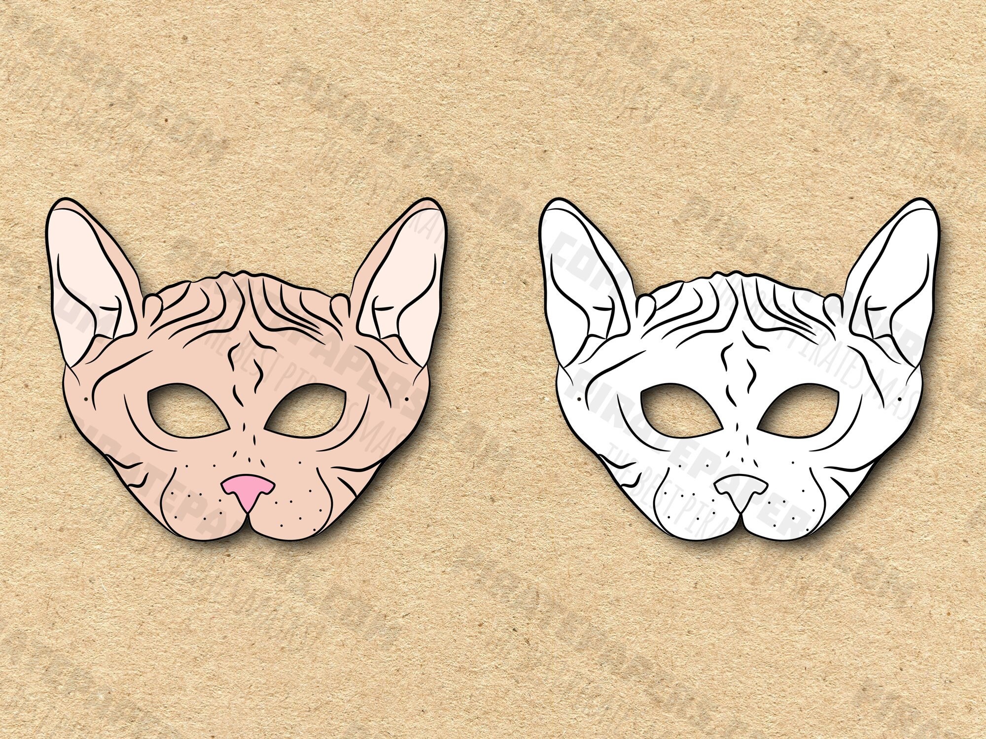 Cat Sphynx Masks Printable Color + Coloring Breed, Paper DIY for Kids ...