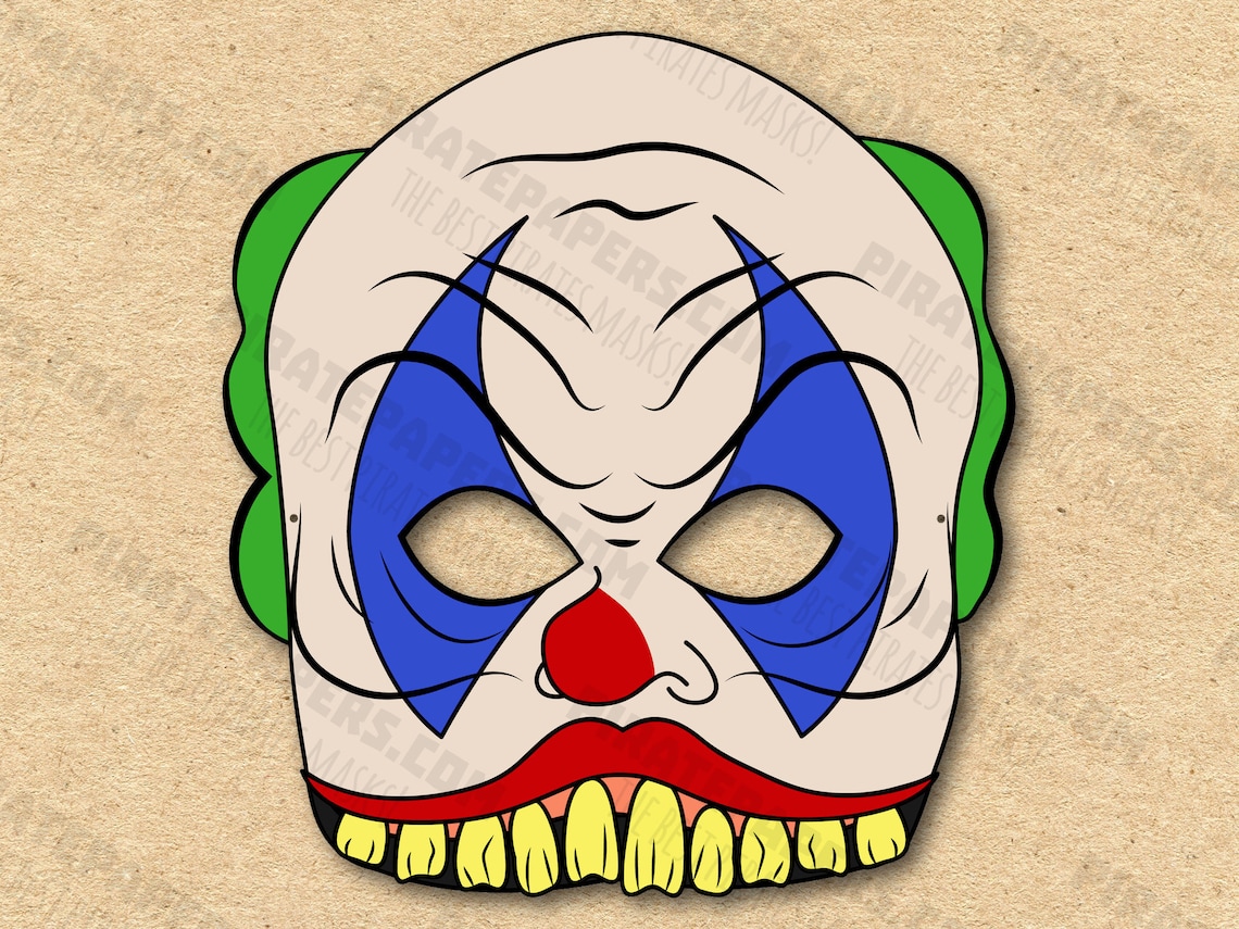 Scary Clown Mask Printable, Paper DIY for Kids and Adults. PDF Template ...