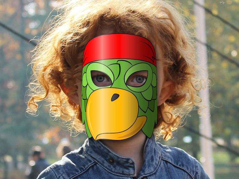 Pirate's Parrot Mask Printable, Paper DIY for Kids and Adults. PDF ...