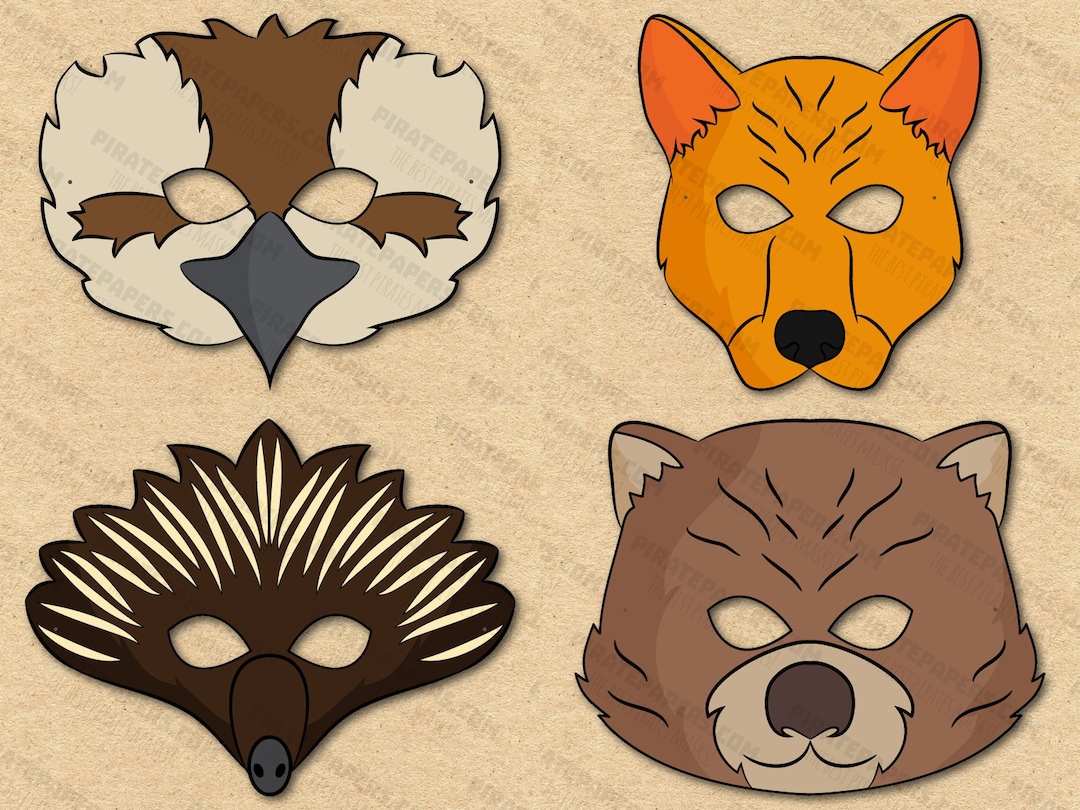 Australian Animals 2 Masks Printable, Kookaburra, Dingo, Echidna ...