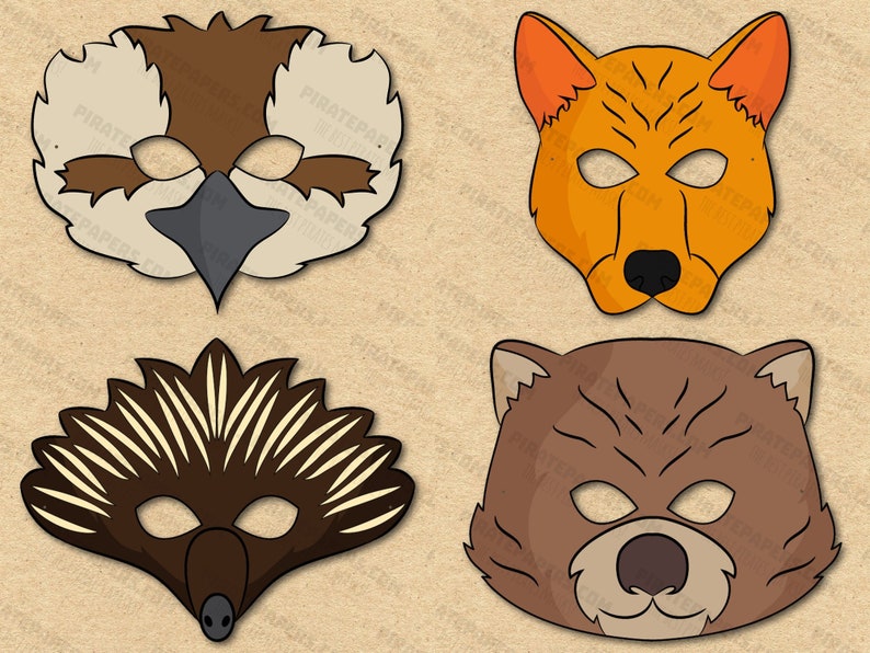 Australian Animals 2 Masks Printable, Kookaburra, Dingo, Echidna ...