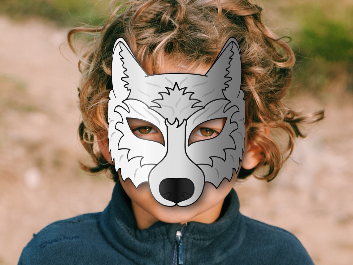 White Wolf Masks Printable Color Coloring, Paper DIY for Kids and ...