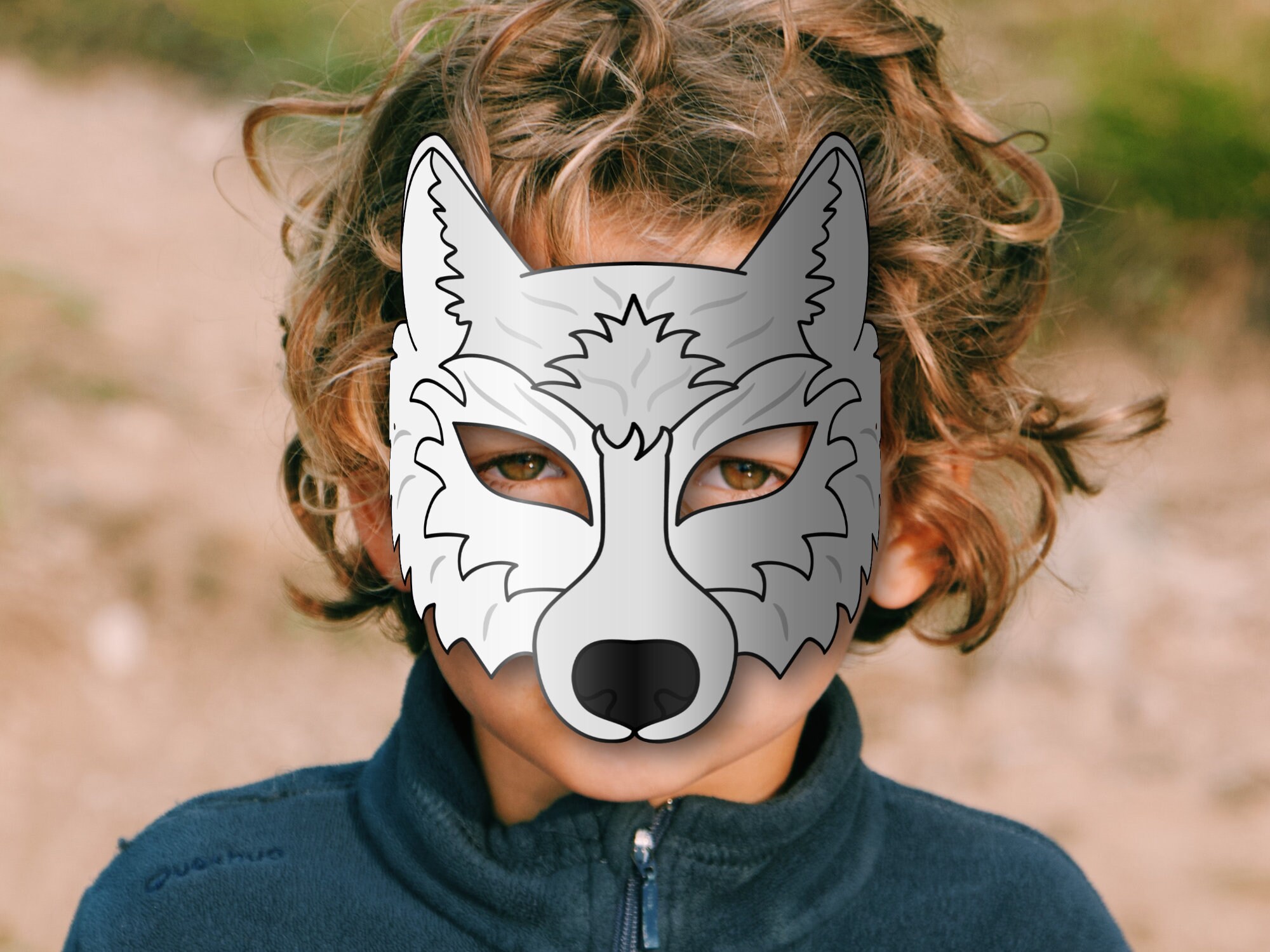 White Wolf Mask Printable, Paper DIY for Kids and Adults. PDF Template ...
