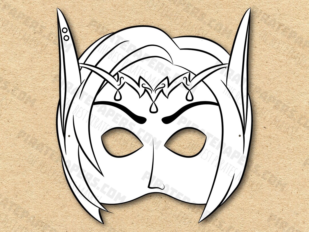 Elf Mask Printable Coloring, Paper DIY for Kids and Adults. PDF ...