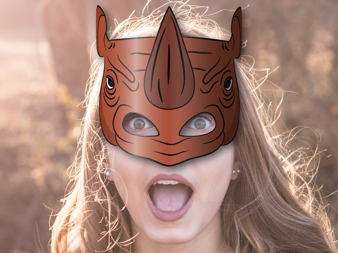 Rhino Mask Printable, Paper DIY for Kids and Adults. PDF Template ...