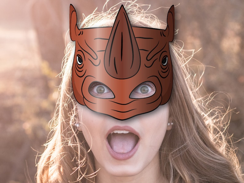 Rhino Mask Printable, Paper DIY for Kids and Adults. PDF Template ...