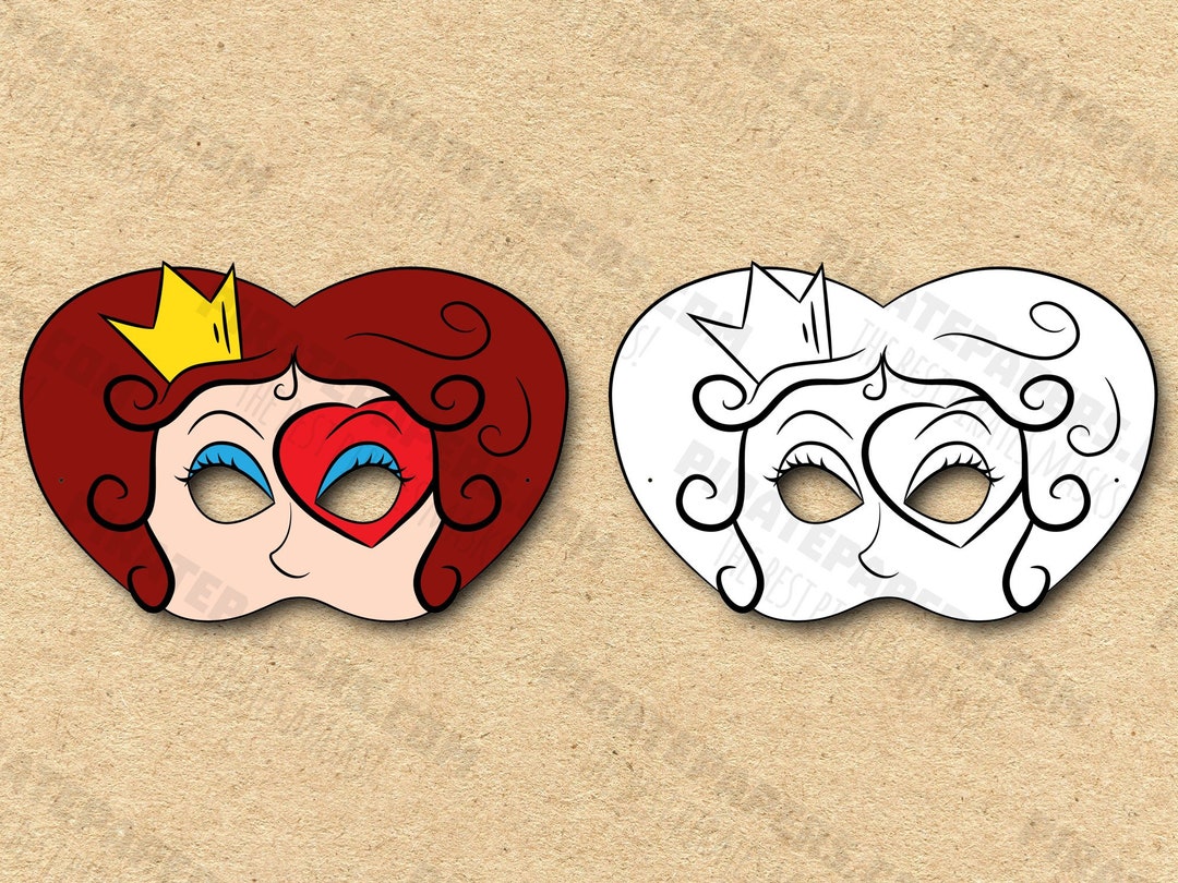 Queen of Hearts Masks Printable Color + Coloring (alice in Wonderland ...