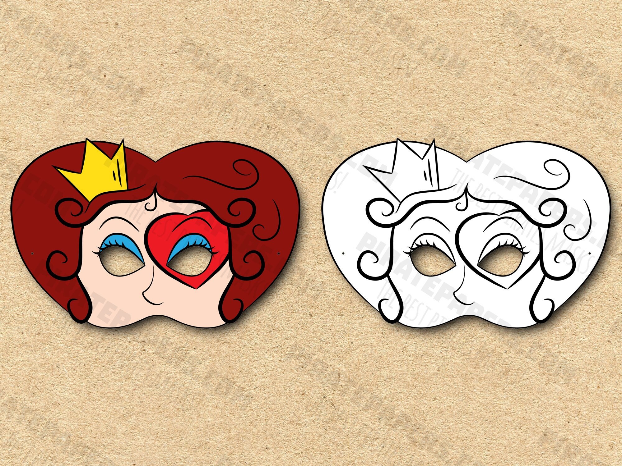 Queen of Hearts Masks Printable Color + Coloring (alice in Wonderland ...