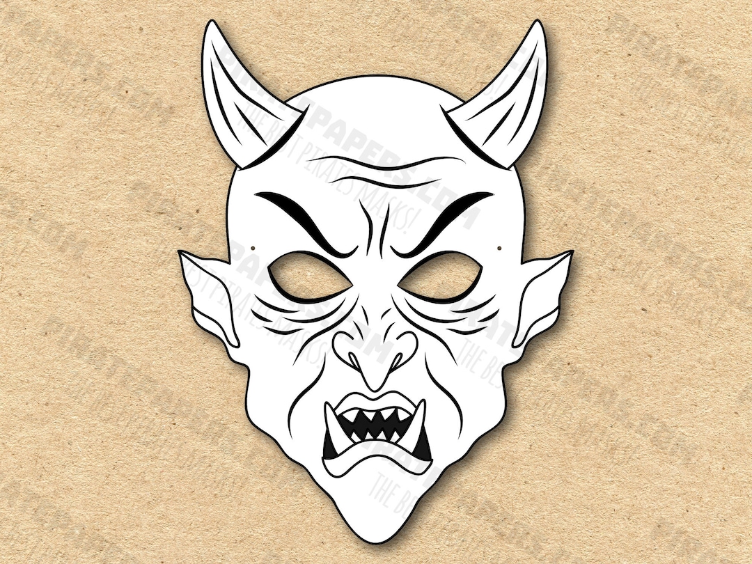 Demon Mask Printable Coloring, Paper DIY for Kids and Adults. PDF ...