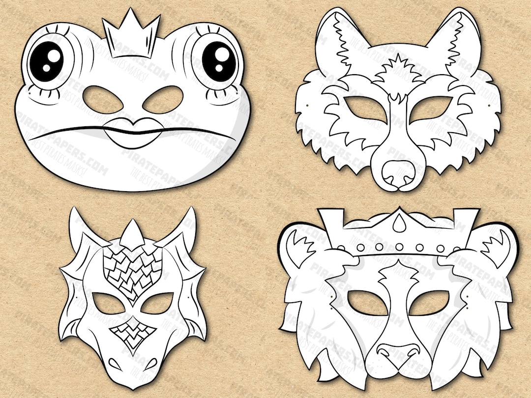 Fairy Tale Animals Masks Printable Coloring, Frog Princess, Dragon ...