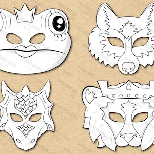Fairy Tale Animals Masks Printable Coloring, Frog Princess, Dragon ...