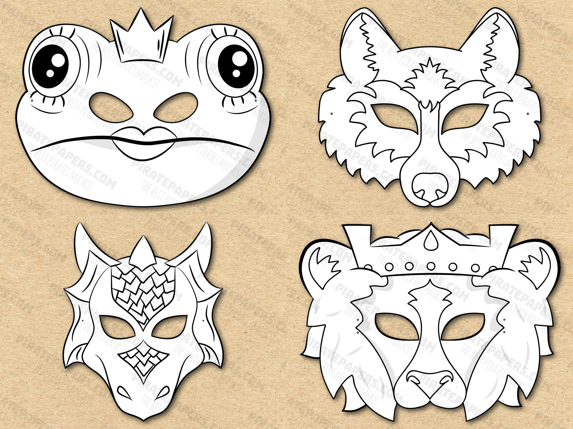 Fairy Tale Animals Masks Printable Coloring, Frog Princess, Dragon ...