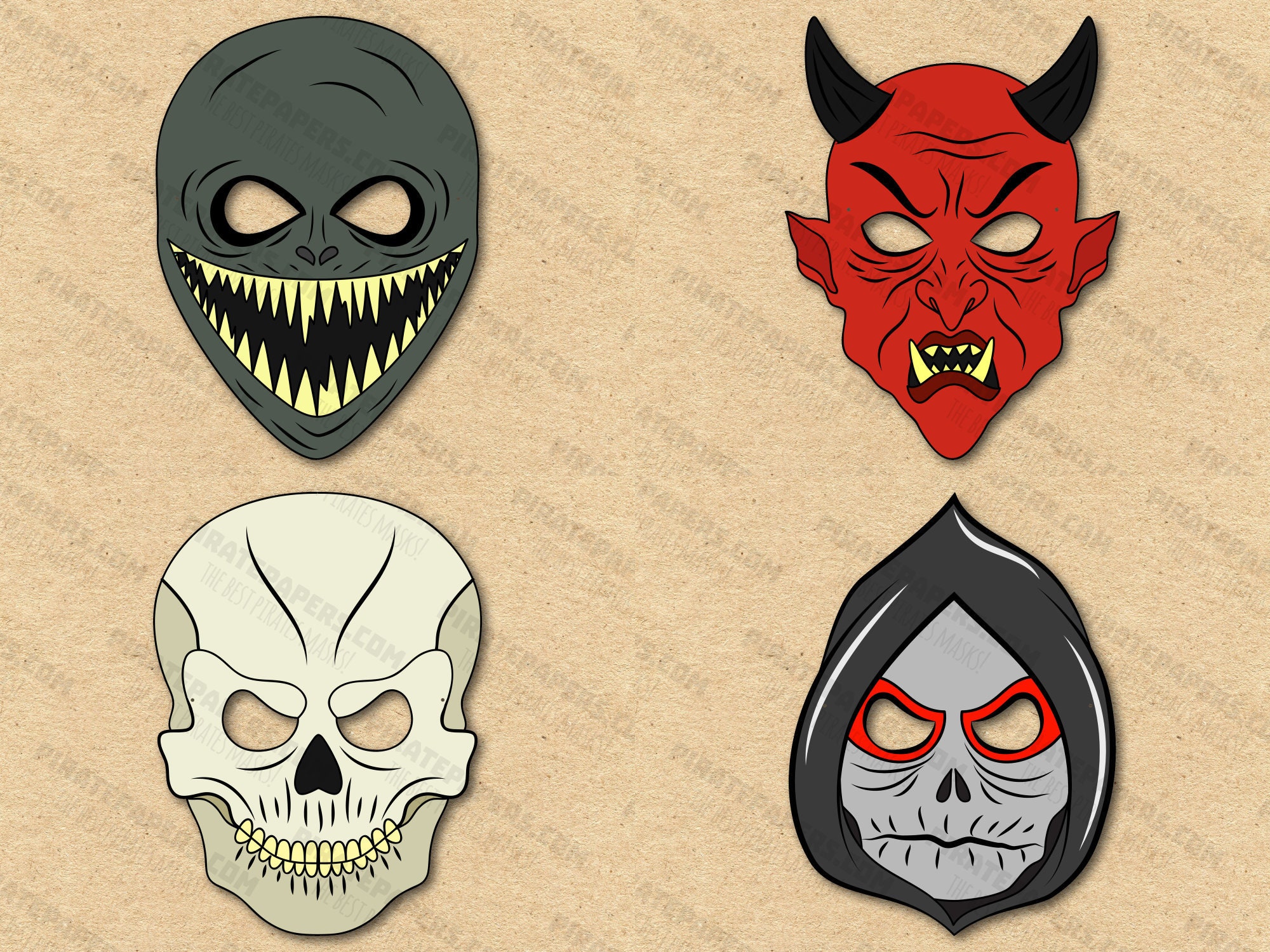 Scary Masks Printable, Creepy, Skull, Demon, Grim Reaper. Paper DIY ...