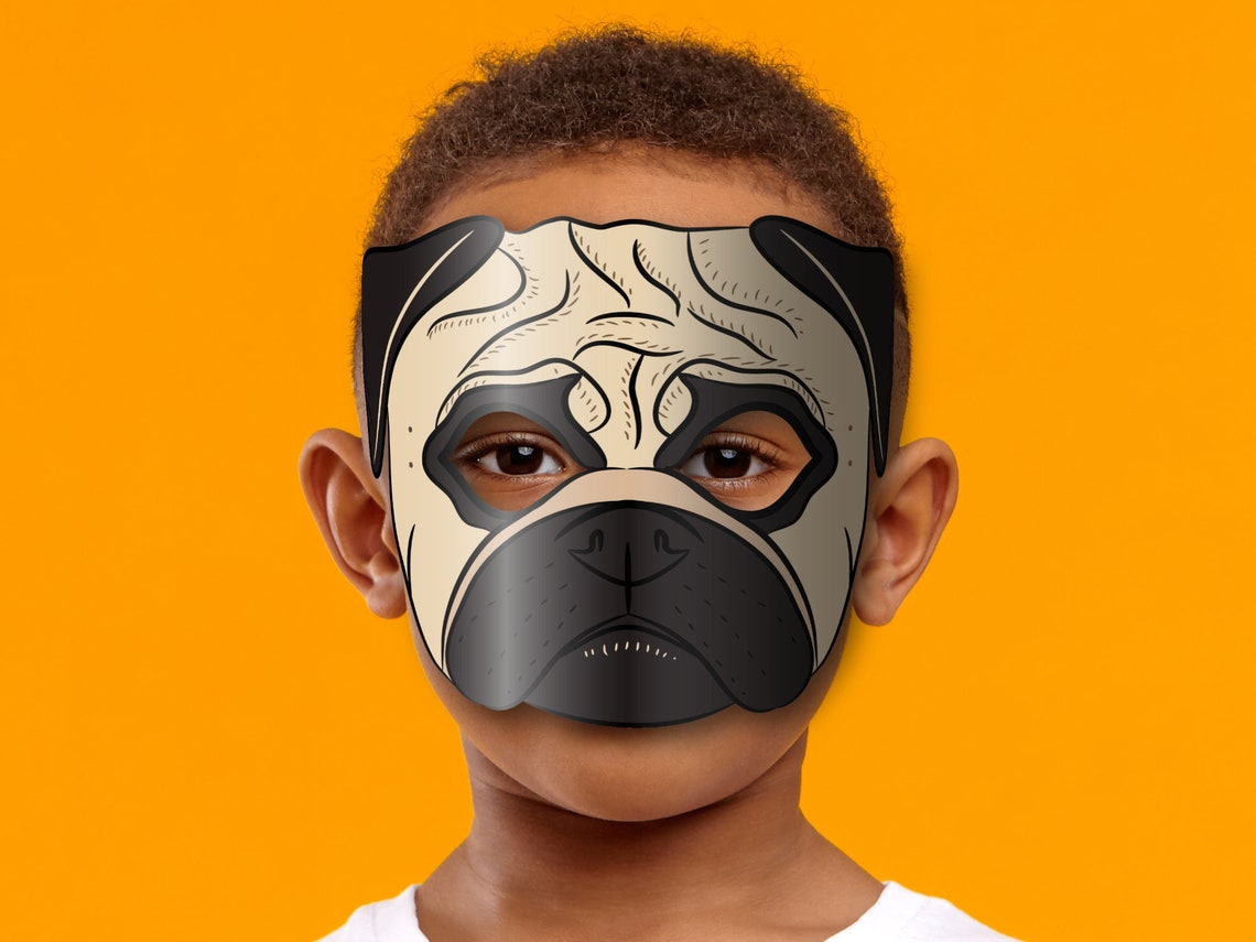 Pug Mask Printable, Paper DIY for Kids and Adults. PDF Template ...