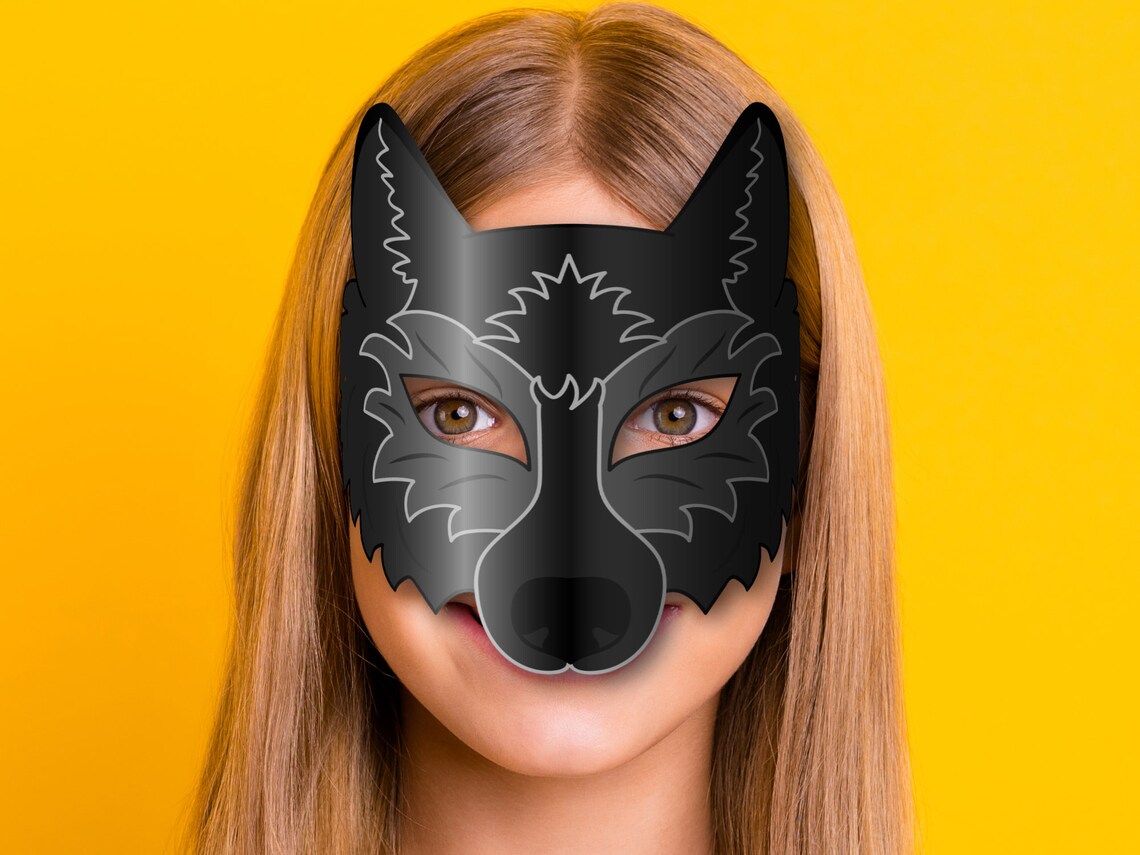 Black Wolf Mask Printable, Paper DIY for Kids and Adults. PDF Template ...