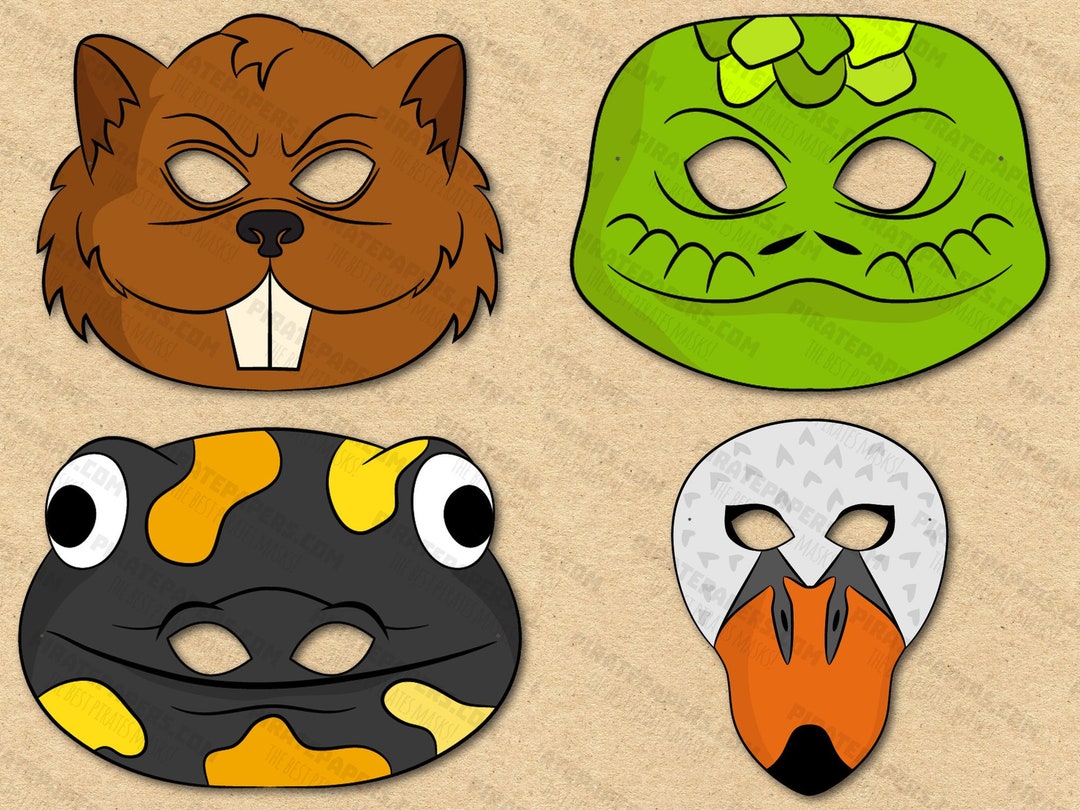 Pond Animals 2 Masks Printable, Beaver, Lizard, Salamander, Swan. Paper ...