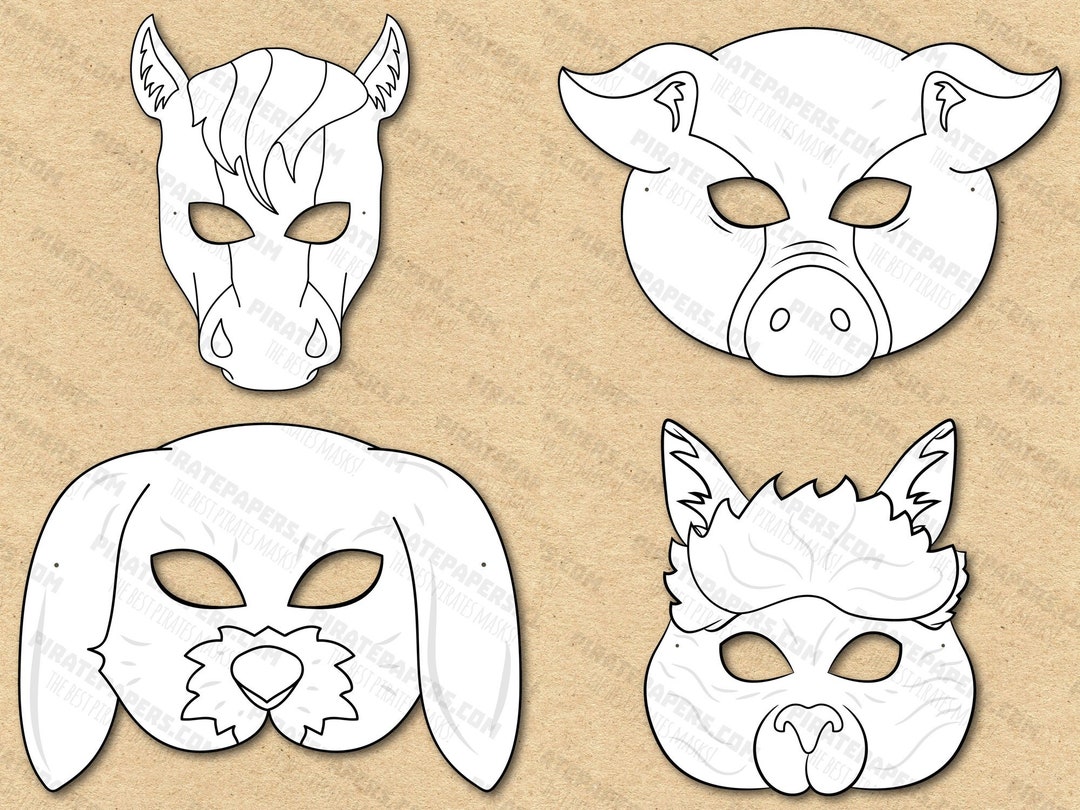 Farm and Barnyard Animals 2 Masks Printable Coloring, Horse, Pig ...