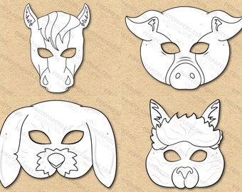 Barnyard Animals Printable Coloring Masks, Farm Animal Mask, Animal ...