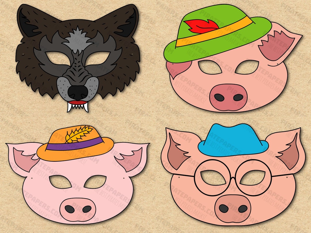 The Three Little Pigs, Big Bad Wolf Printable Mask Set, Paper DIY for ...
