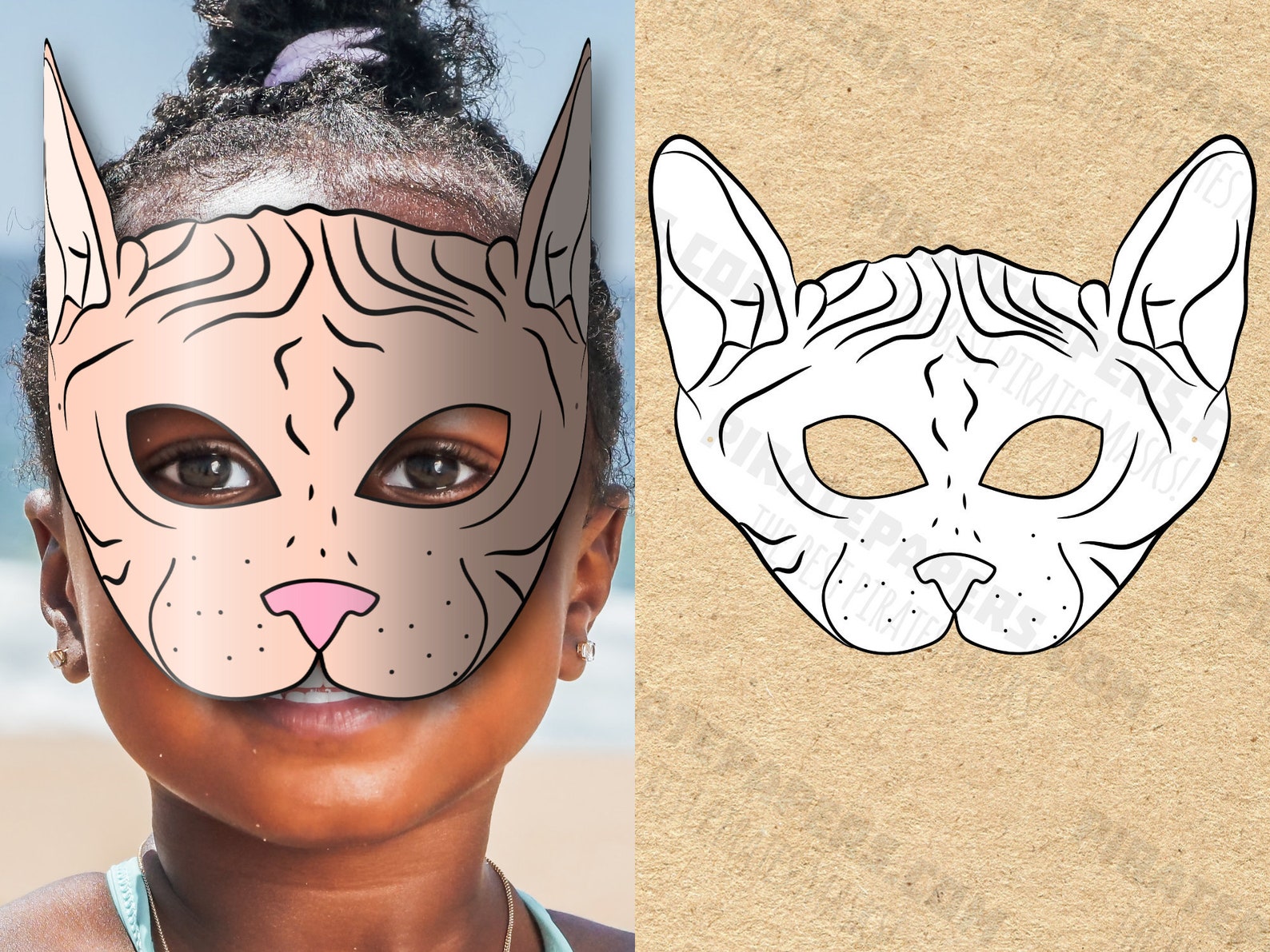 Cat Sphynx Masks Printable Color Coloring Breed Paper DIY - Etsy