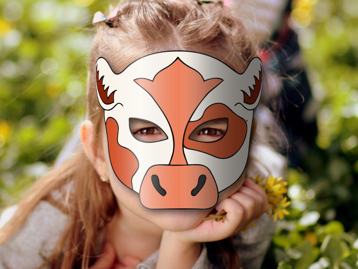 Cow Mask Printable, Paper DIY for Kids and Adults. PDF Template ...