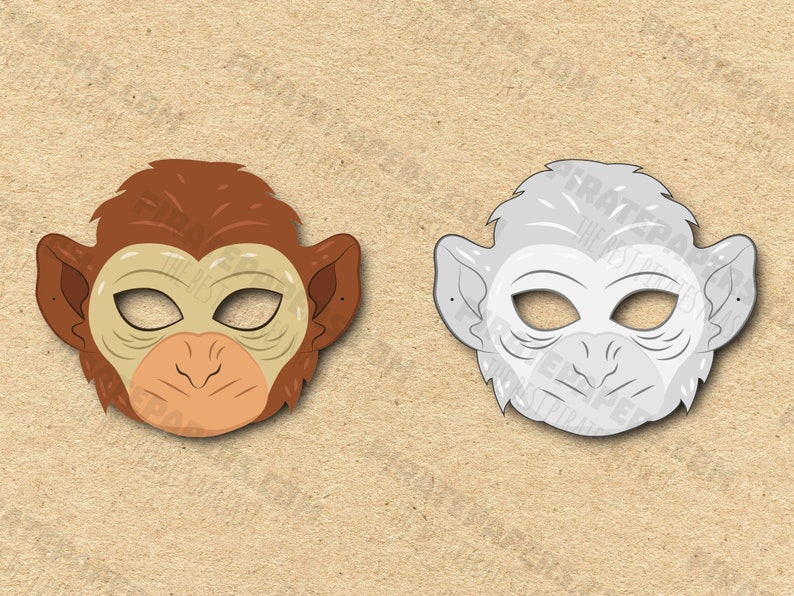 Monkey Masks Printable Color + Coloring, Paper DIY for Kids and Adults ...