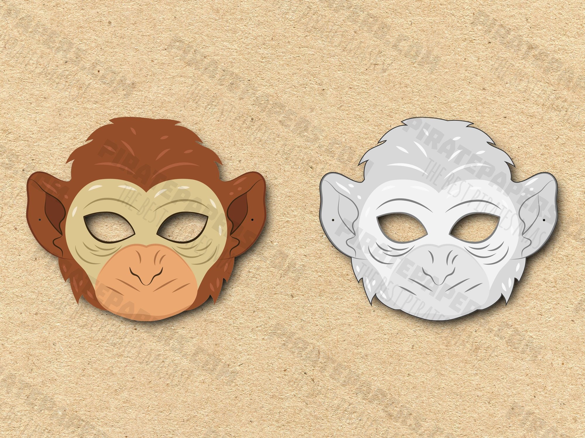Monkey Masks Printable Color + Coloring, Paper DIY for Kids and Adults ...