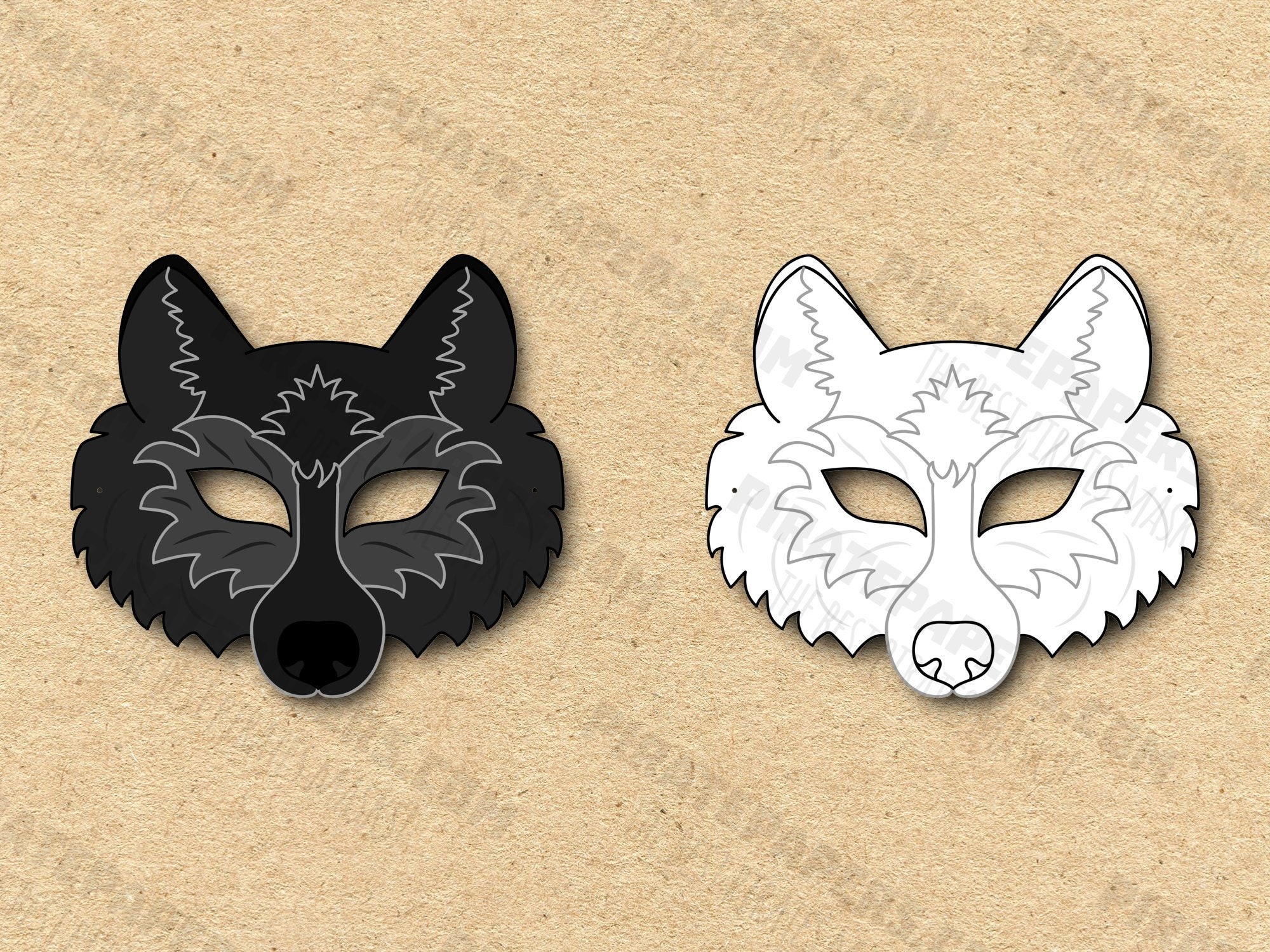 Black Wolf Masks Printable Color + Coloring, Paper DIY for Kids and ...