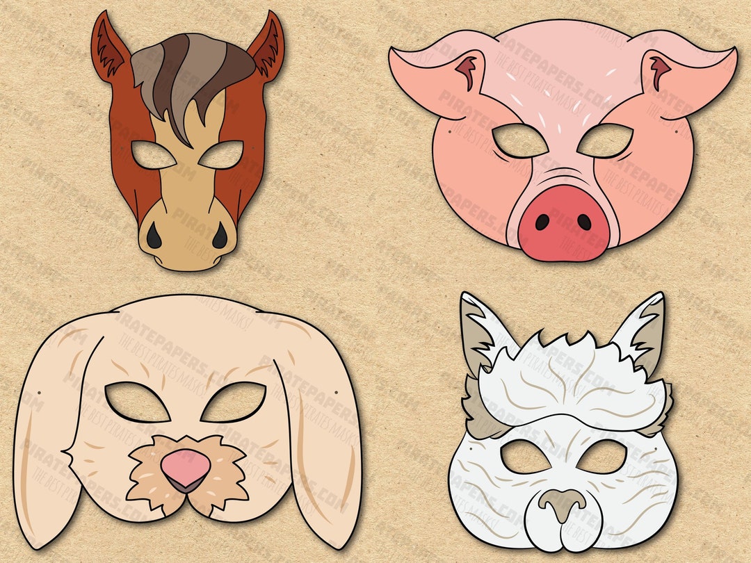 Farm and Barnyard Animals 2 Masks Printable, Horse, Pig, Rabbit, Alpaca ...