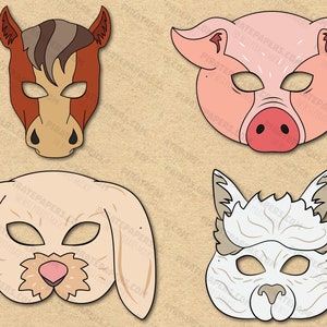 Farm and Barnyard Animals 2 Masks Printable, Horse, Pig, Rabbit, Alpaca ...