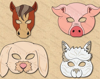 Barnyard Animals Printable Coloring Masks, Farm Animal Mask, Animal ...