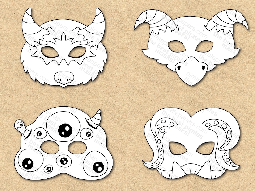 Monster Masks Printable Coloring Paper DIY for Kids and - Etsy