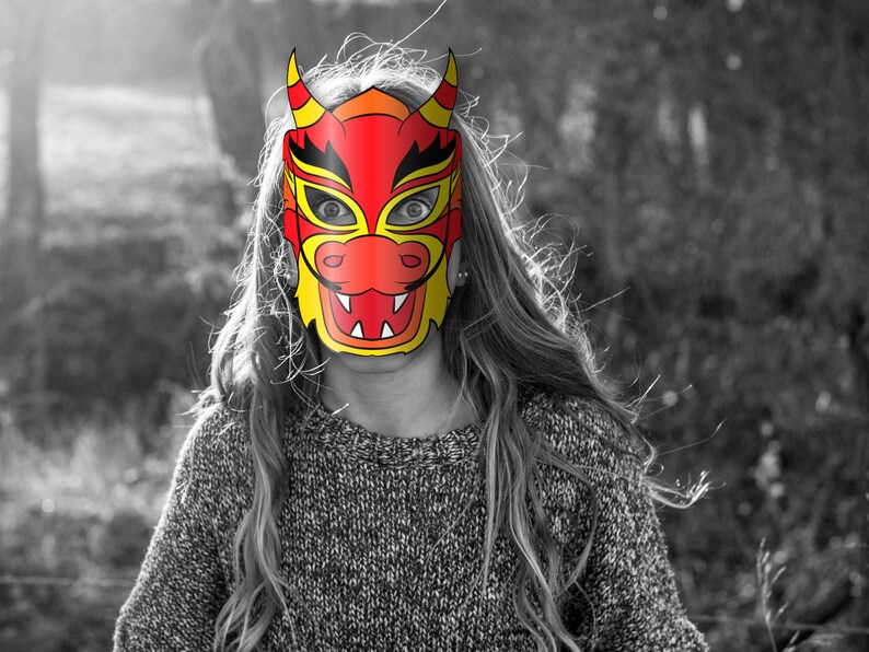Chinese Dragon Masks Printable Color Coloring Paper DIY for - Etsy