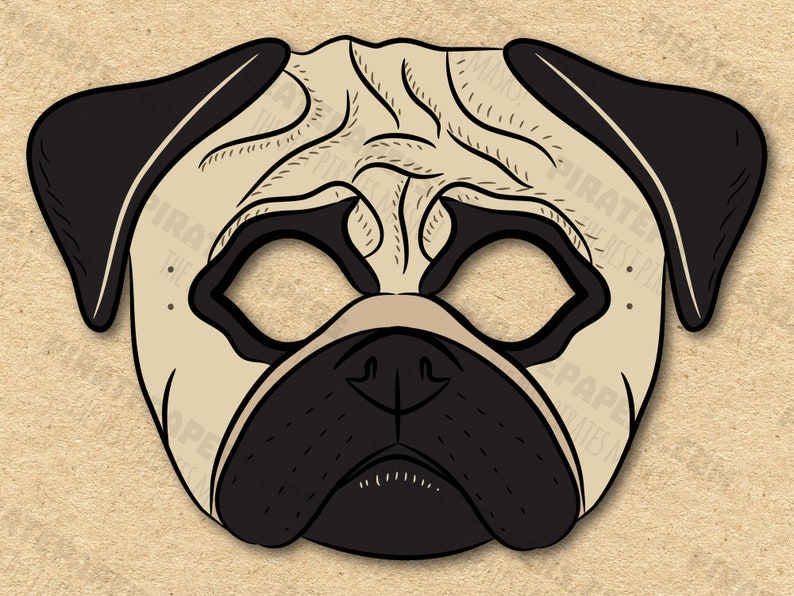 Pug Mask Printable, Paper DIY for Kids and Adults. PDF Template ...