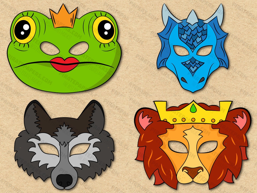 Fairy Tale Animals Masks Printable, Frog Princess, Dragon, Lion King ...