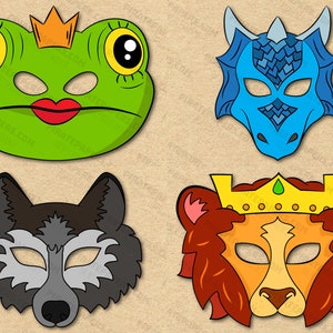 Fairy Tale Animals Masks Printable, Frog Princess, Dragon, Lion King ...