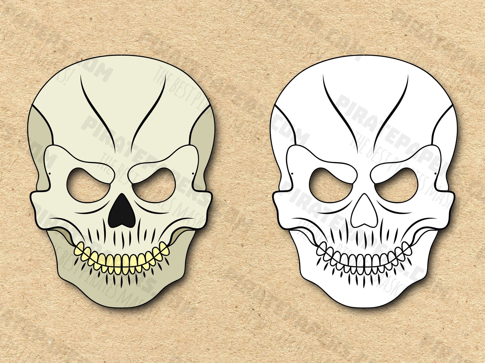 Skull Masks Printable Color + Coloring, Paper DIY for Kids and Adults ...