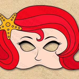 Little Mermaid Masks Printable Color Coloring Paper DIY for - Etsy