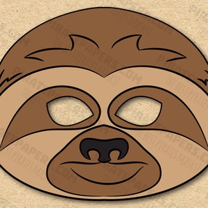 Sloth Mask Printable, Paper DIY for Kids and Adults. PDF Template ...