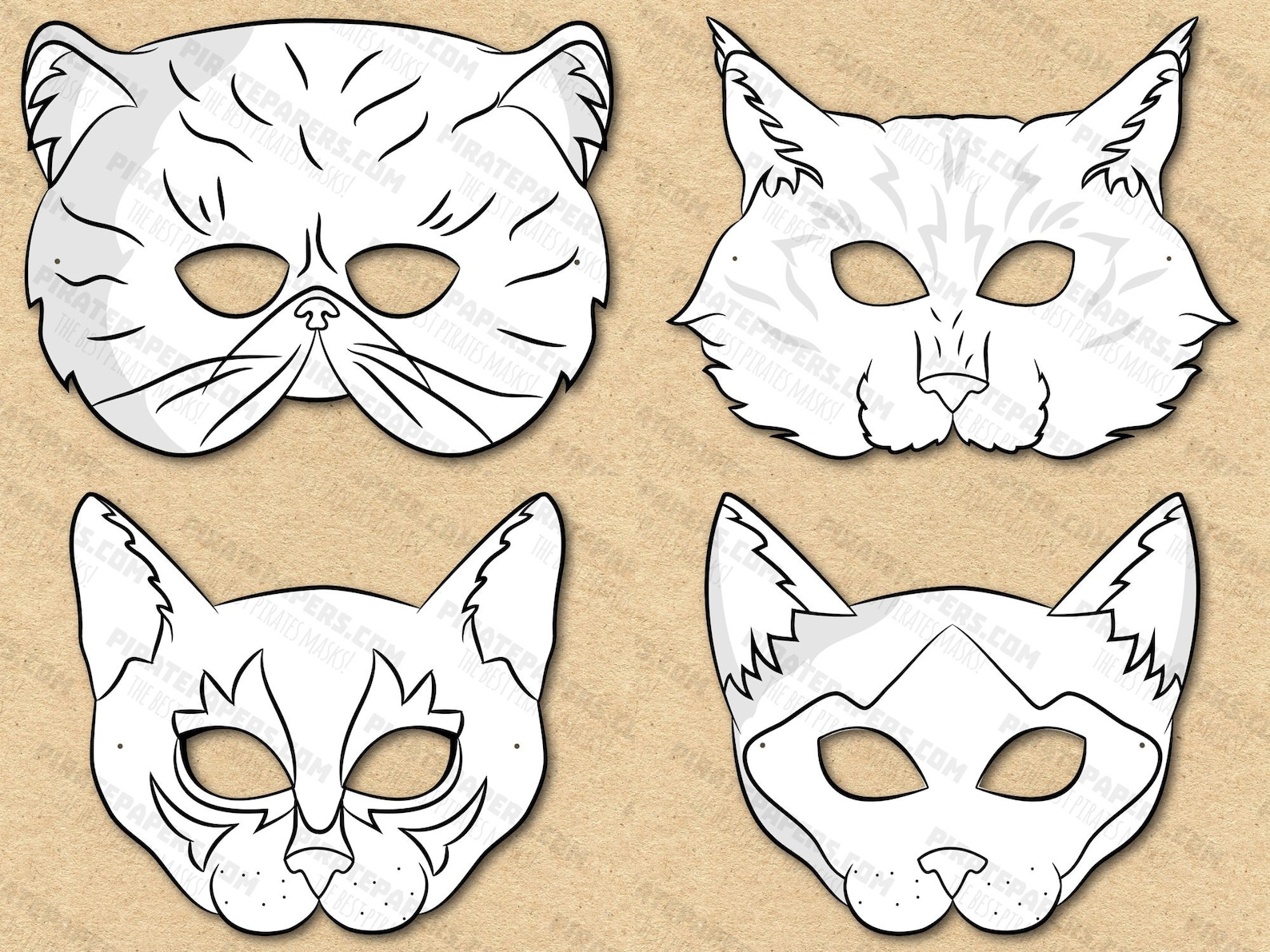 Cat Breeds Masks Printable Coloring, Persian Cat, Maine Coon Cat ...