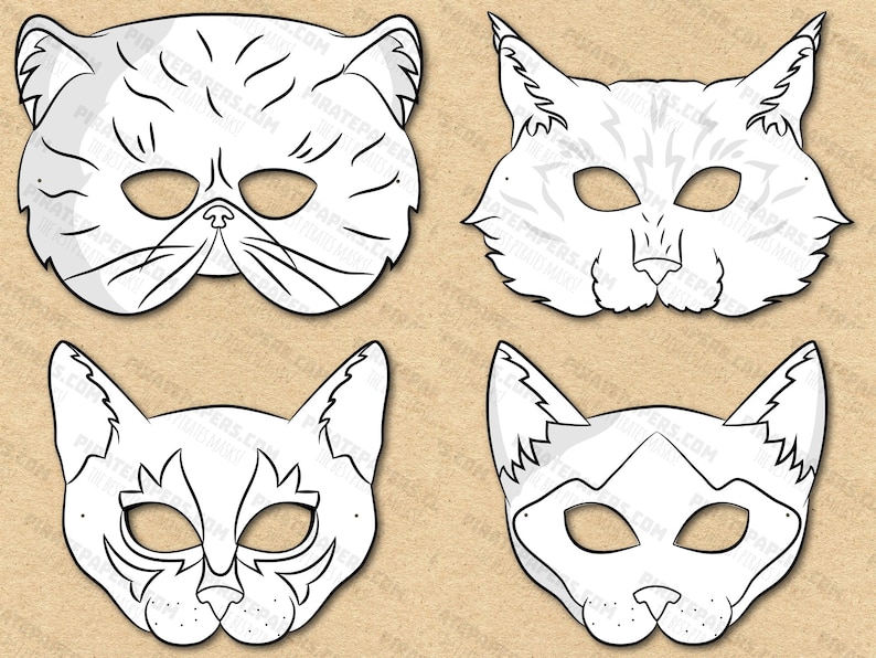 Cat Breeds Masks Printable Coloring, Persian Cat, Maine Coon Cat ...