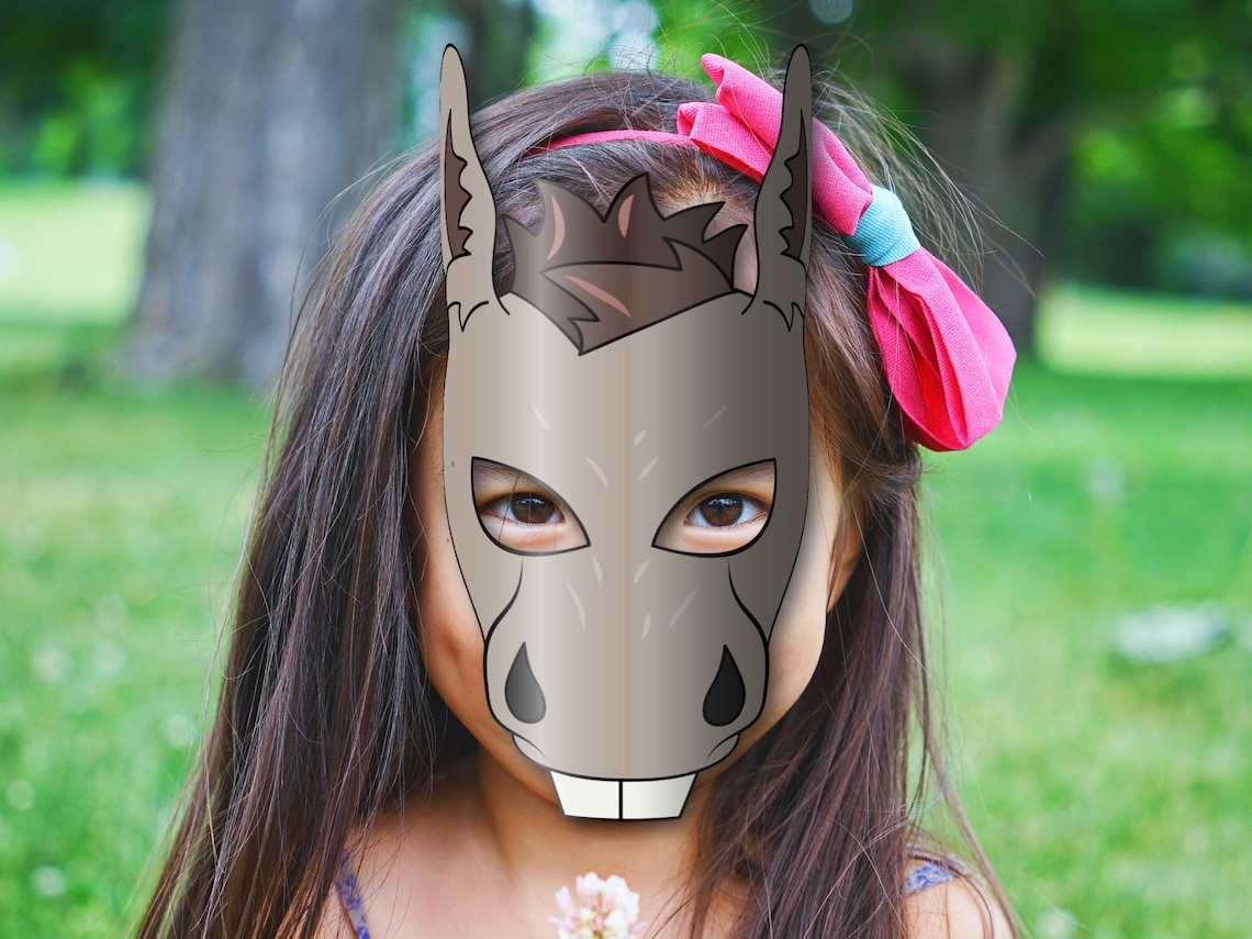 Donkey Masks Printable Color Coloring, Paper DIY for Kids and Adults ...
