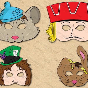 Alice in Wonderland 2 Masks Printable, Dormouse, Knave of Hearts, Mad ...