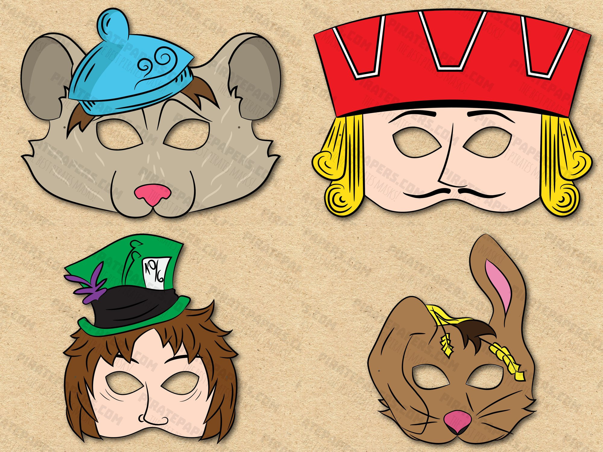 Alice in Wonderland 2 Masks Printable, Dormouse, Knave of Hearts, Mad ...