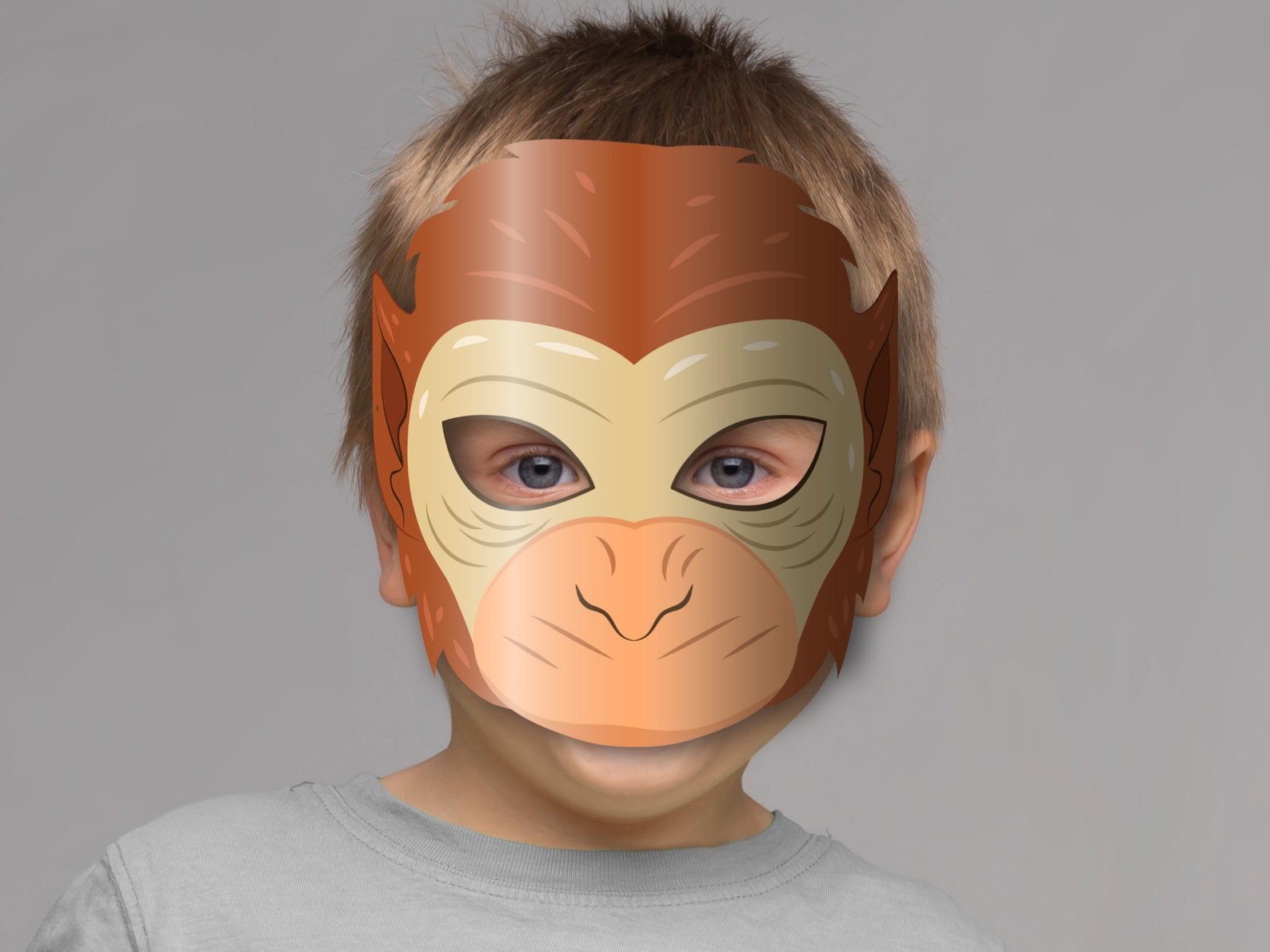 Monkey Mask Printable, Paper DIY for Kids and Adults. PDF Template ...
