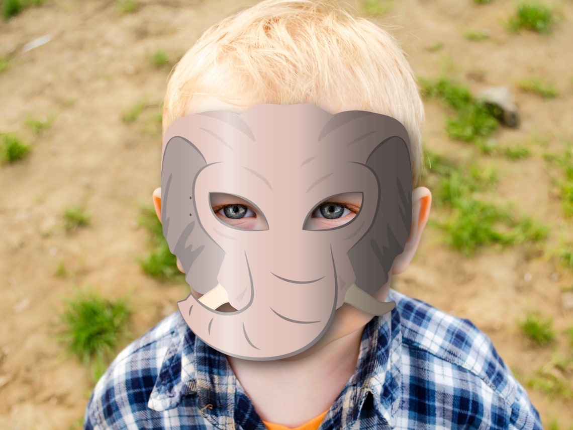 Elephant Mask Printable, Paper DIY for Kids and Adults. PDF Template ...